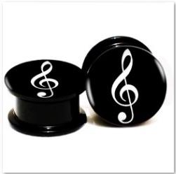 Music Note Acrylic Ear Plug Flesh Tunnel Expander - Black & White ...
