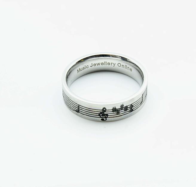Music Note Ring Stainless Steel - Black Etched Music Notes | Music ...
